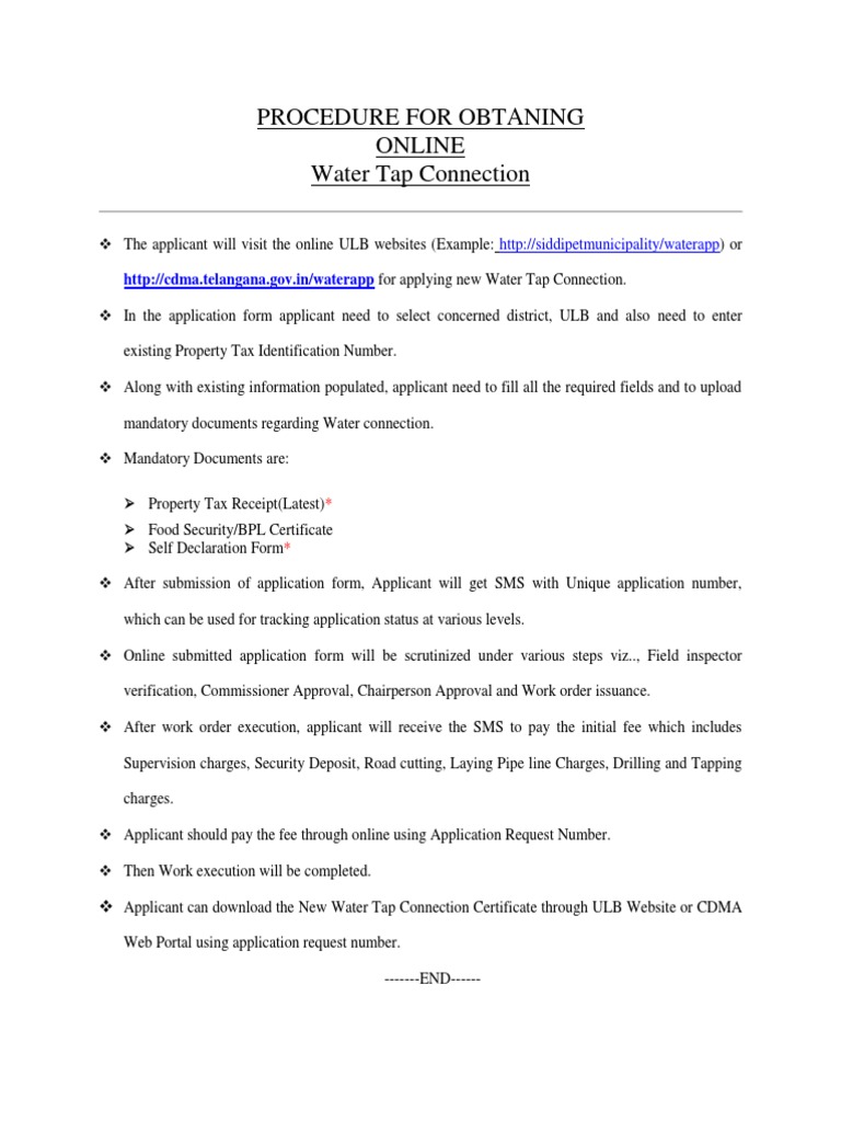 New Water Tap Connection Procedure | PDF | Water Supply | Sewage Treatment