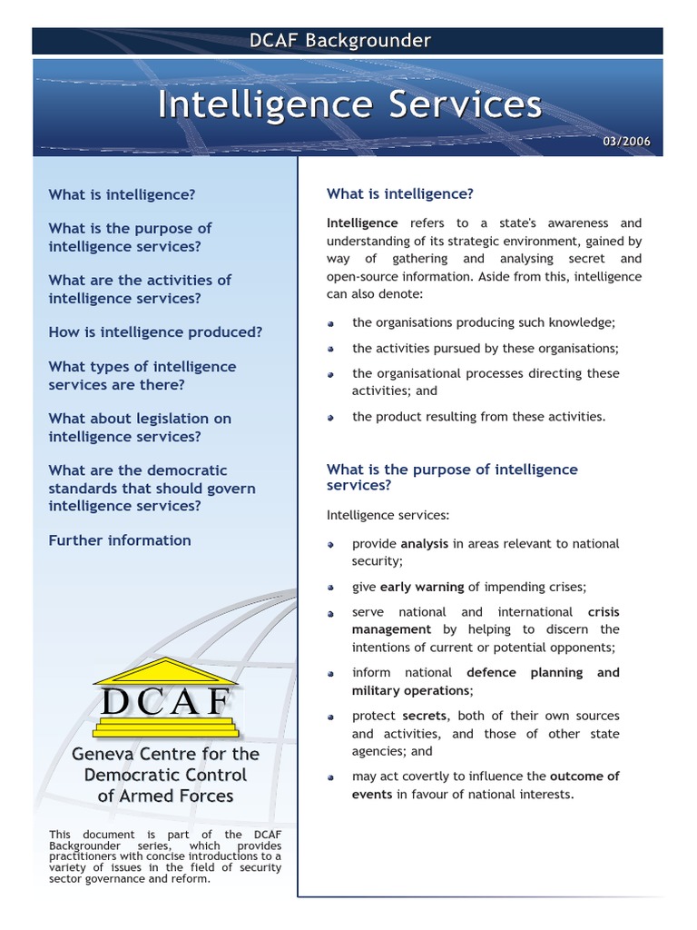 Intelligence Services Overview | PDF | Espionage | Counterintelligence