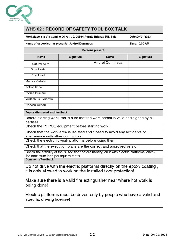 Toolbox Meeting Week 02 | PDF | Equipment | Manufactured Goods