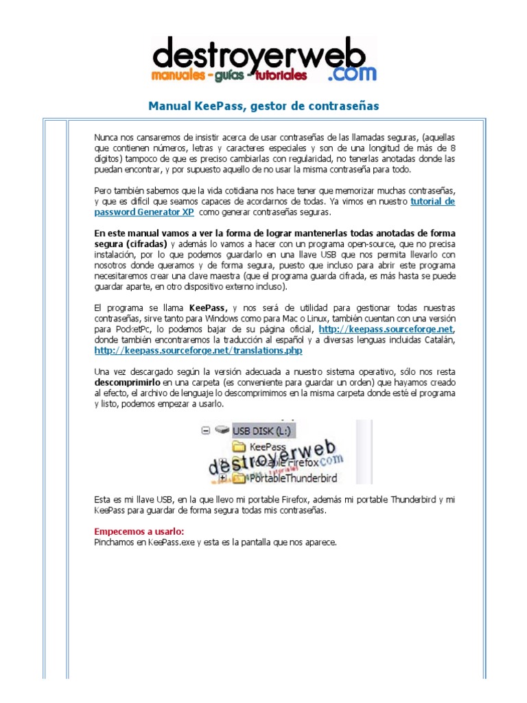 Destroyerweb - Manual Keepass, Gestor de Contraseñas | PDF | Contraseña | Informática