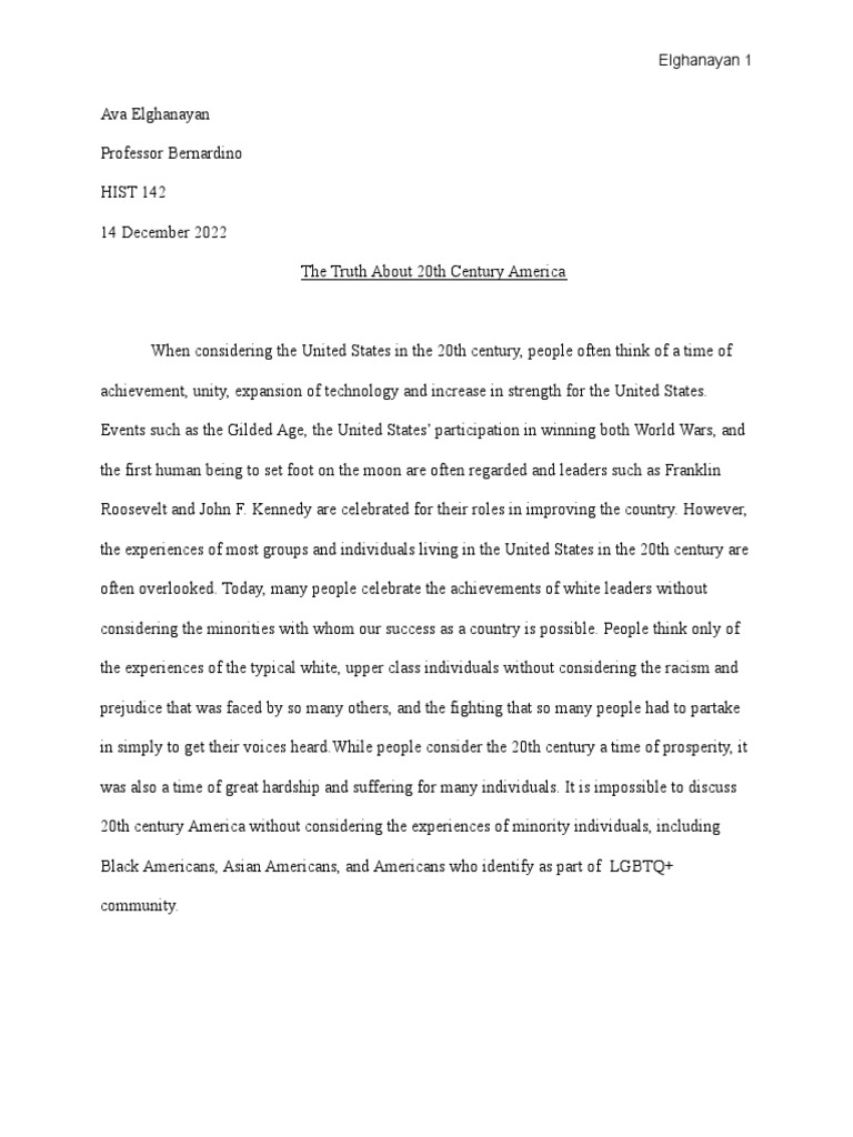 History Final Essay | PDF | Racism | Discrimination & Race Relations