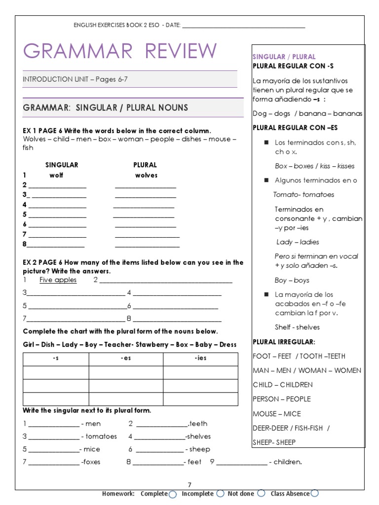 Grammar-Review 2 Eso | Download Free PDF | Grammatical Number | Plural