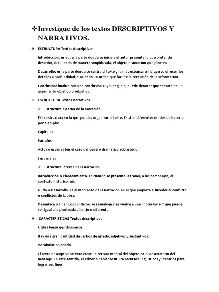 Textos DESCRIPTIVOS Y NARRATIVOS. | PDF | Narración