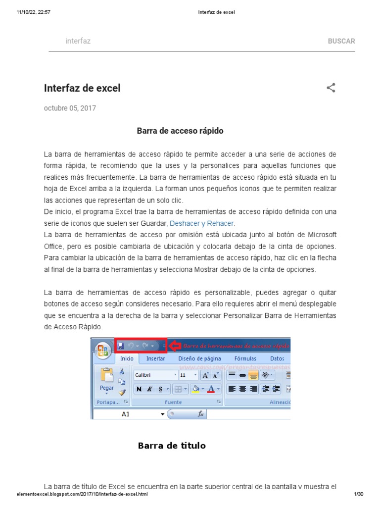 Interfaz de Excel | PDF | Microsoft Excel | Hoja de cálculo