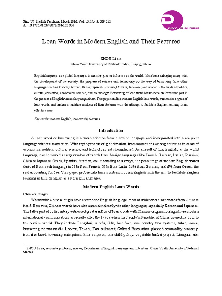 Loan Words in Modern English and Their Features | PDF | English ...