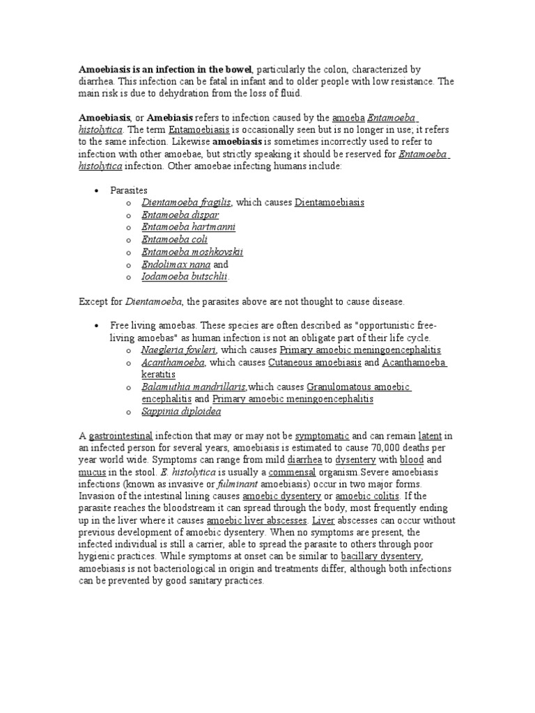 Amoebiasis Symptoms, Causes, Treatment and Prevention | PDF