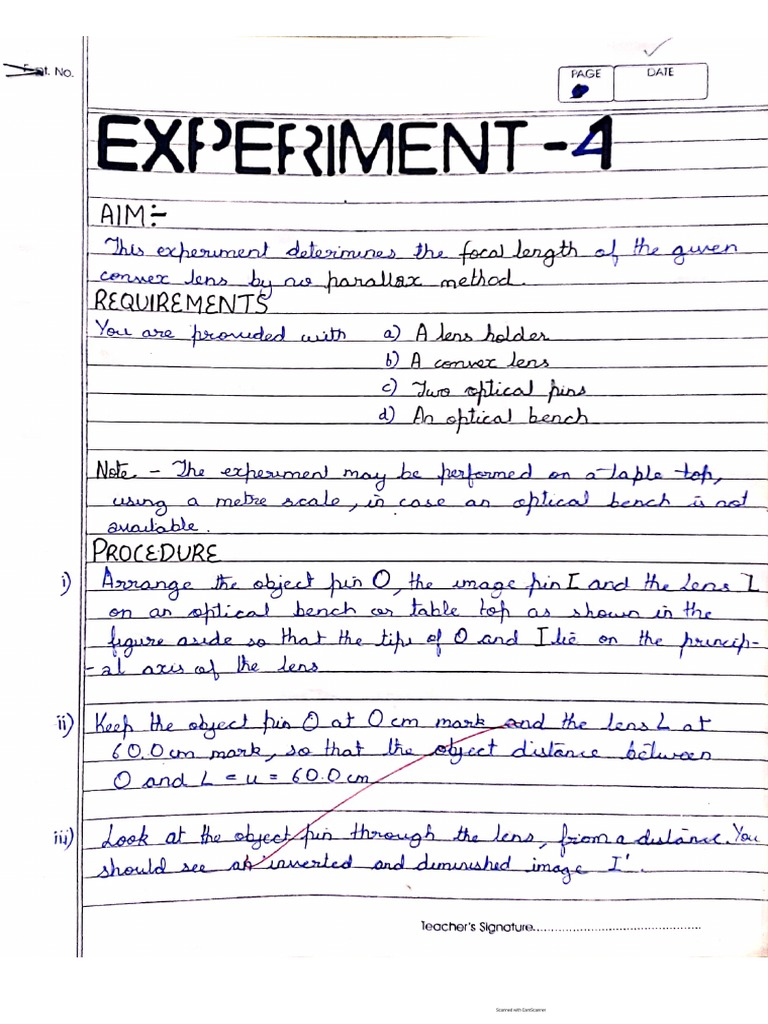 Class 11 Physics - Experiment 04 - To Determine The Focal Length of The Given Convex Lens by No ...