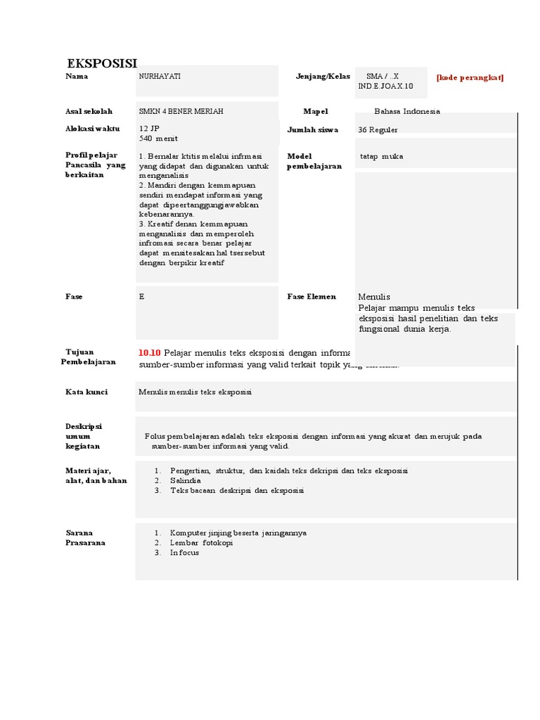 Modul SMK Kelas X Eksposisi | PDF