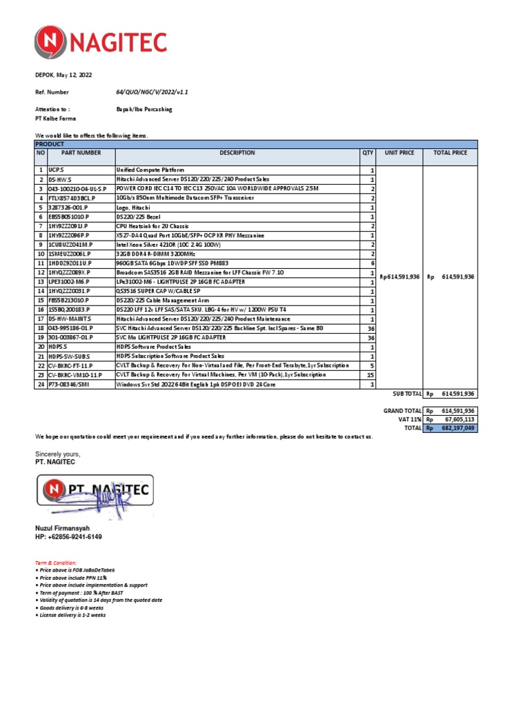 Hitachi Advanced Server Quotation | PDF | Manufactured Goods | Computer Networking