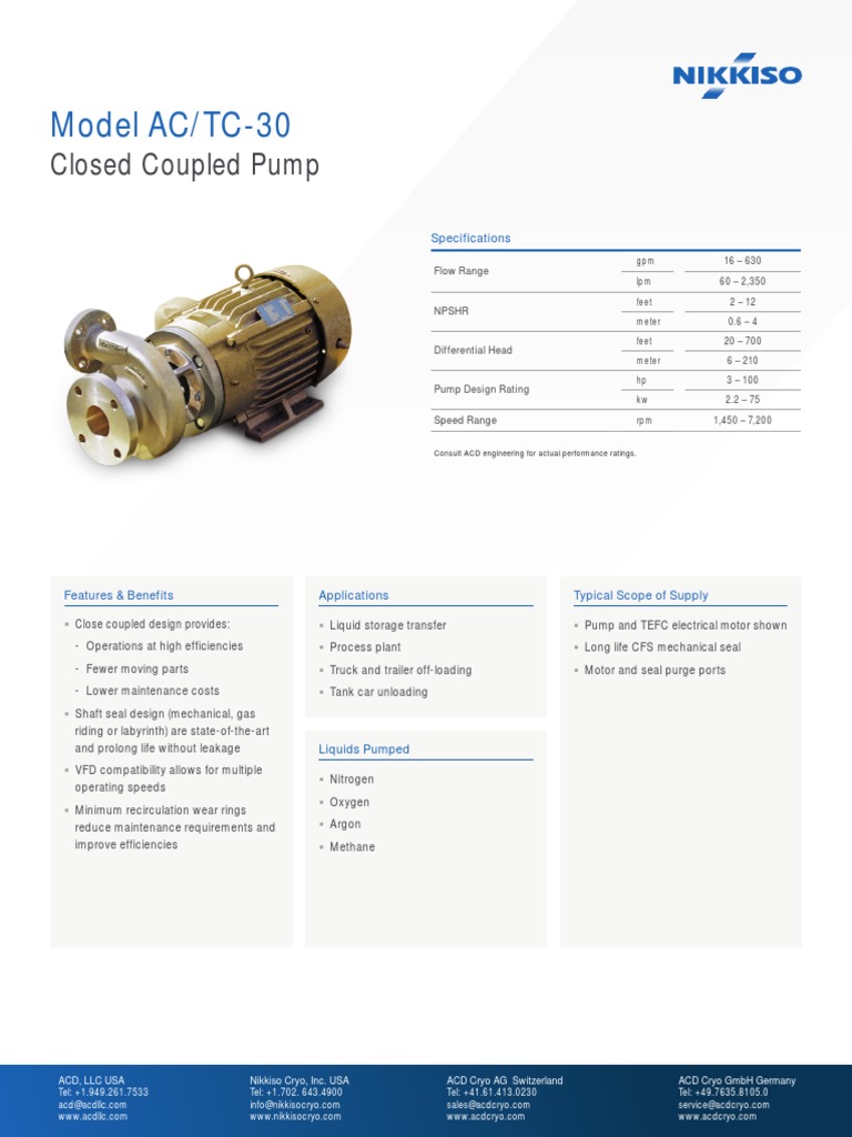 30 Datasheet Nikkiso-ACD 090420 | PDF | Pump | Electric Motor