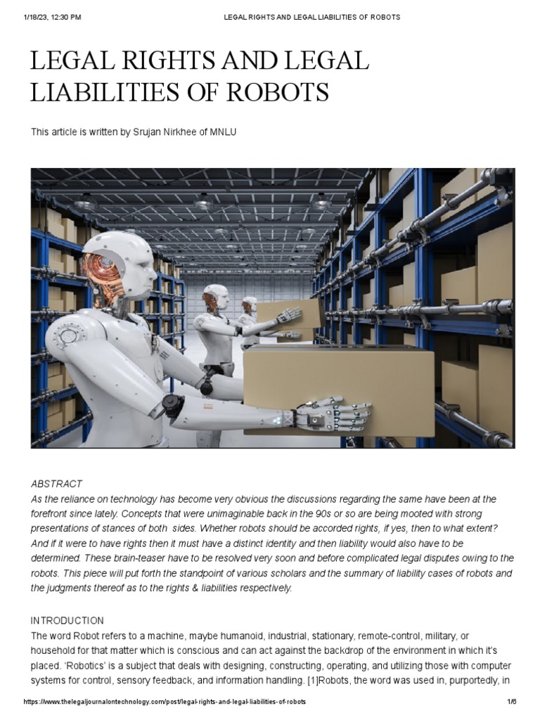 Robot Legal Rights & Liabilities | PDF | Legal Liability | Robot