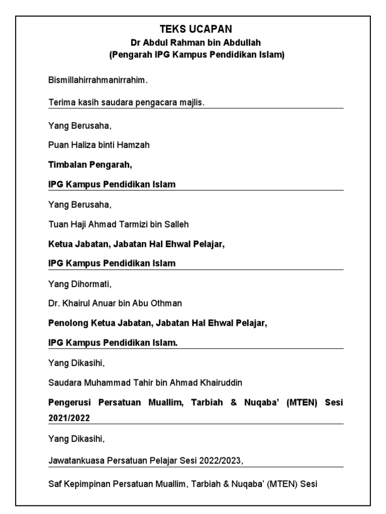 Teks Ucapan Pengarah Ipgkpi | PDF