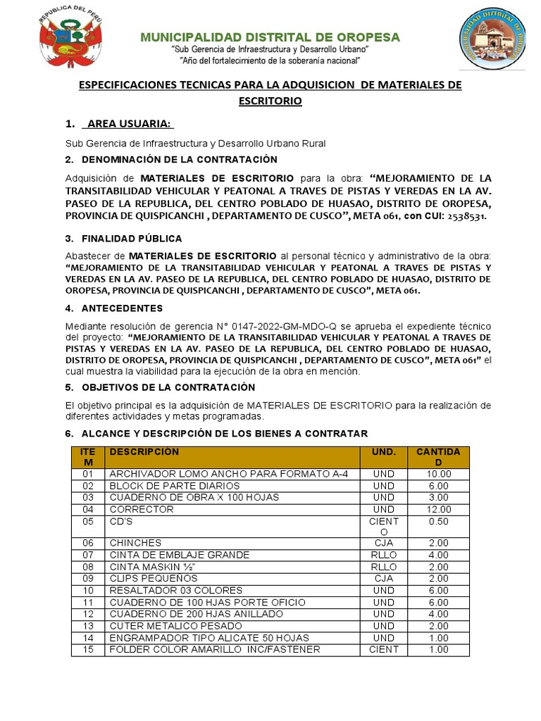Especificaciones Tecnicas - Materiales de Escritorio Mdo | PDF | Papel ... Especificaciones Tecnicas - Materiales de Escritorio Mdo | PDF | Papel ...