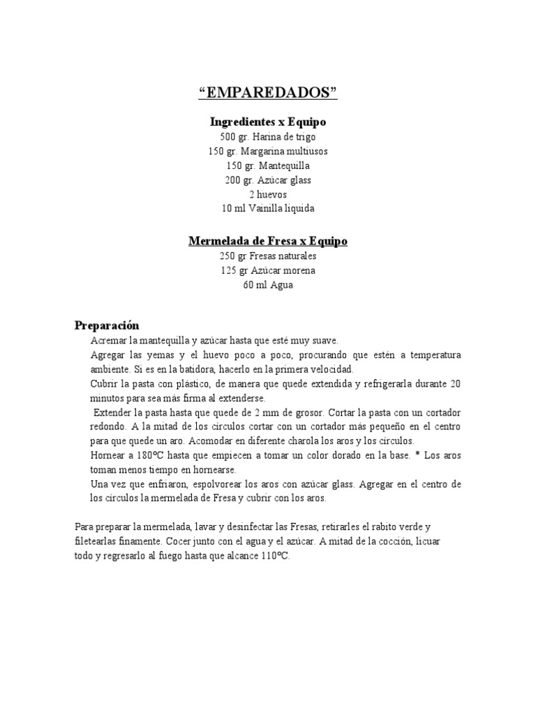 Receta de Emparedados con Mermelada | PDF | Cocina, comidas y vino