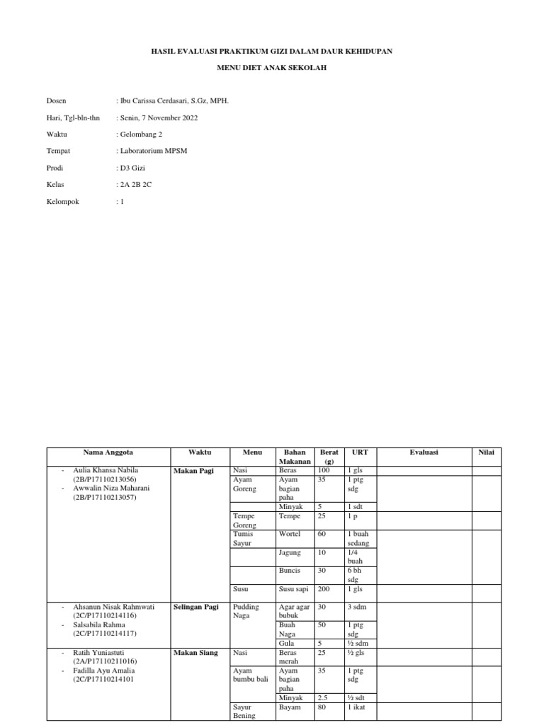 Menu Diet Anak Sekolah | PDF