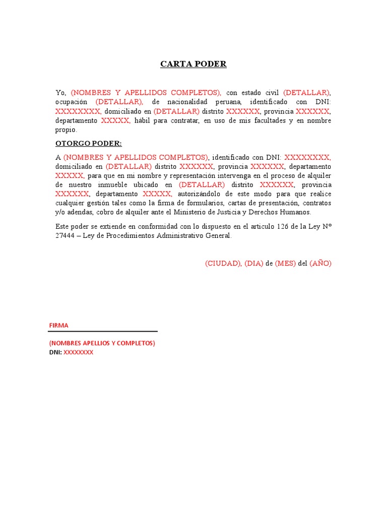 Modelo de Carta Poder | PDF