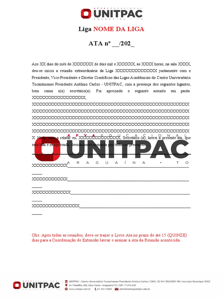Modelo de Ata Liga | PDF