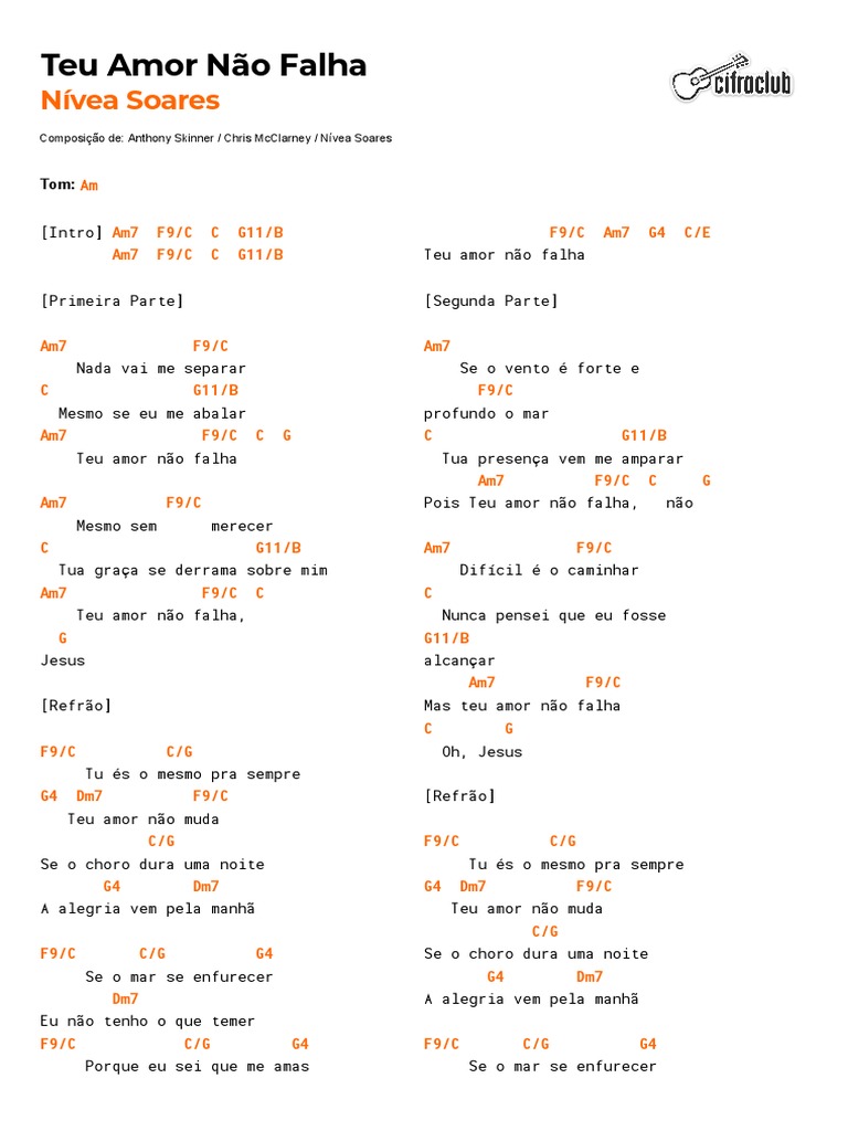 Cifra Club - Nívea Soares - Teu Amor Não Falha | PDF | Amor
