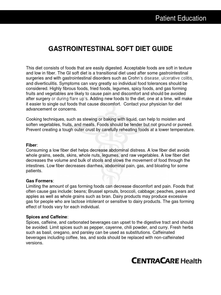 GI Gastrointestinal Soft Diet | PDF | Foods | Diet & Nutrition