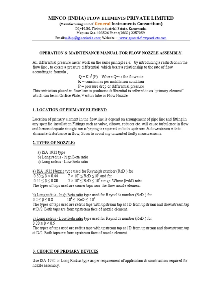 O & M Manual - Flow Nozzle Assembly | PDF | Pipe (Fluid Conveyance ...