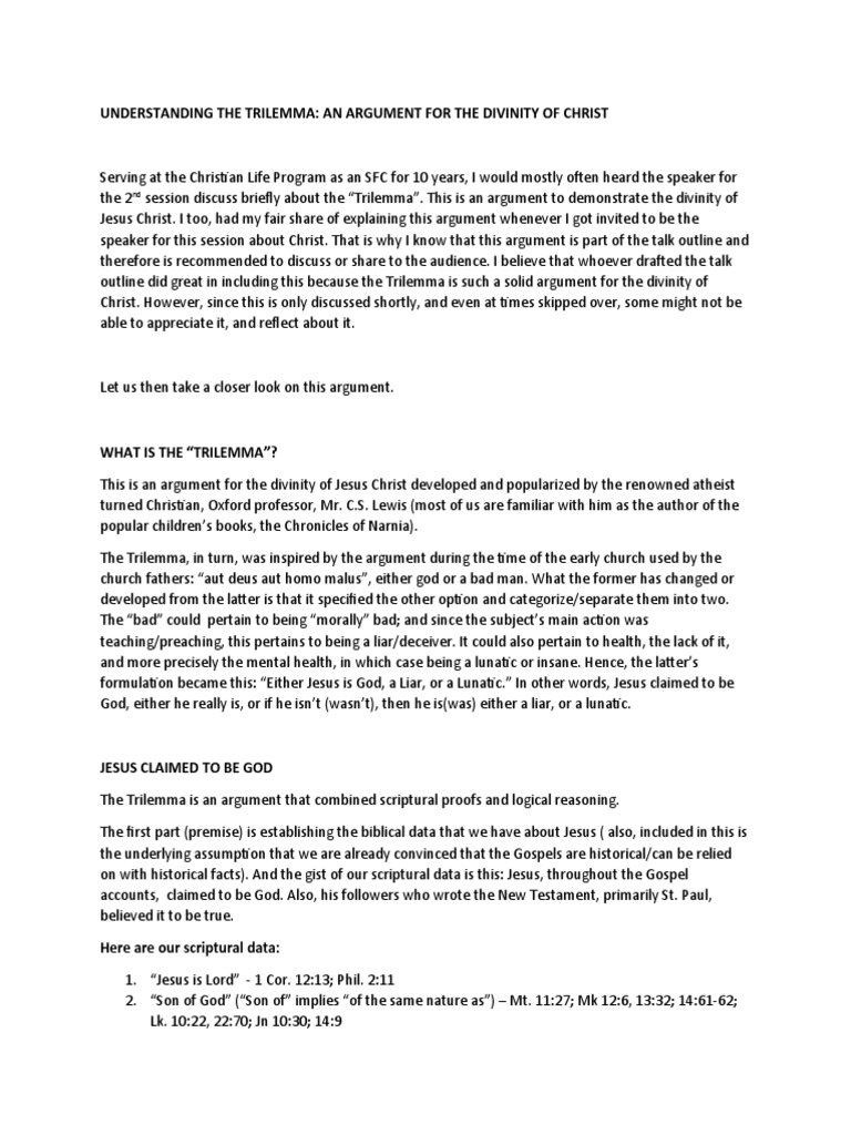 The Trilemma | PDF | Jesus | God