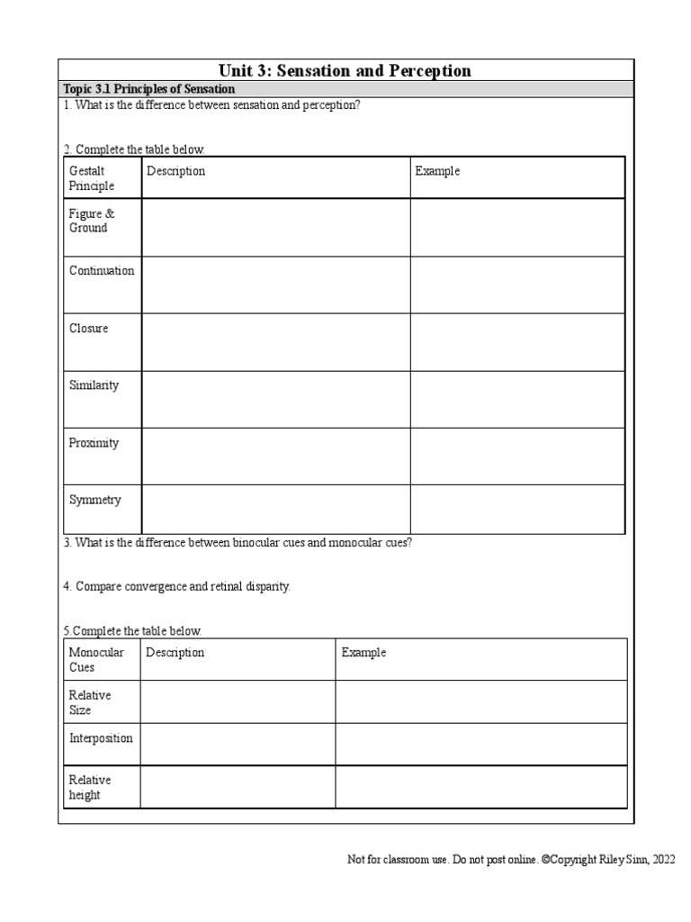 Unit 3 Study Guide PSYCH AP UNIT 3 | PDF | Perception | Senses