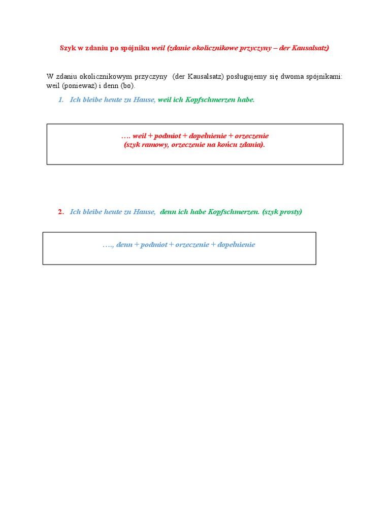 Szyk W Zdaniu Po Spojniku Weil | PDF