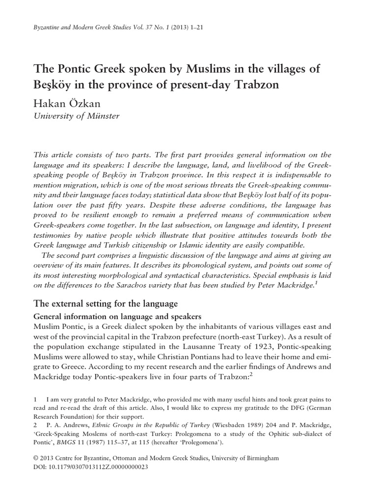 The Pontic Greek Spoken by Muslims in TH | PDF | Grammatical Gender | Grammatical Number