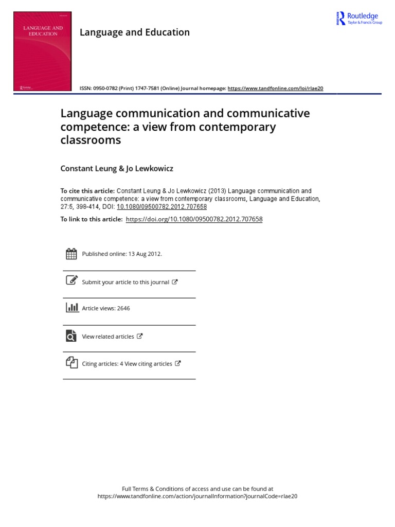 Constant Leung & Jo Lewkowicz (2013) | PDF | Teachers | English As A ...