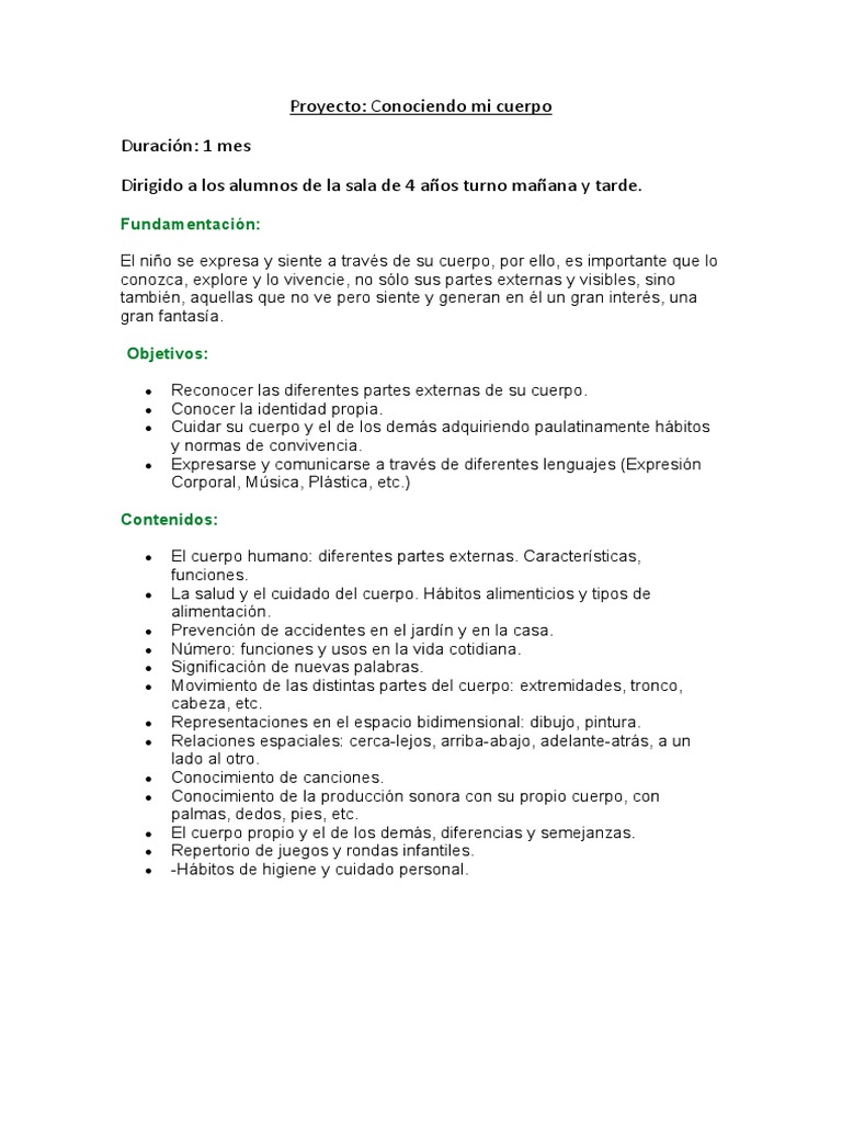 Proyecto El Cuerpo | PDF