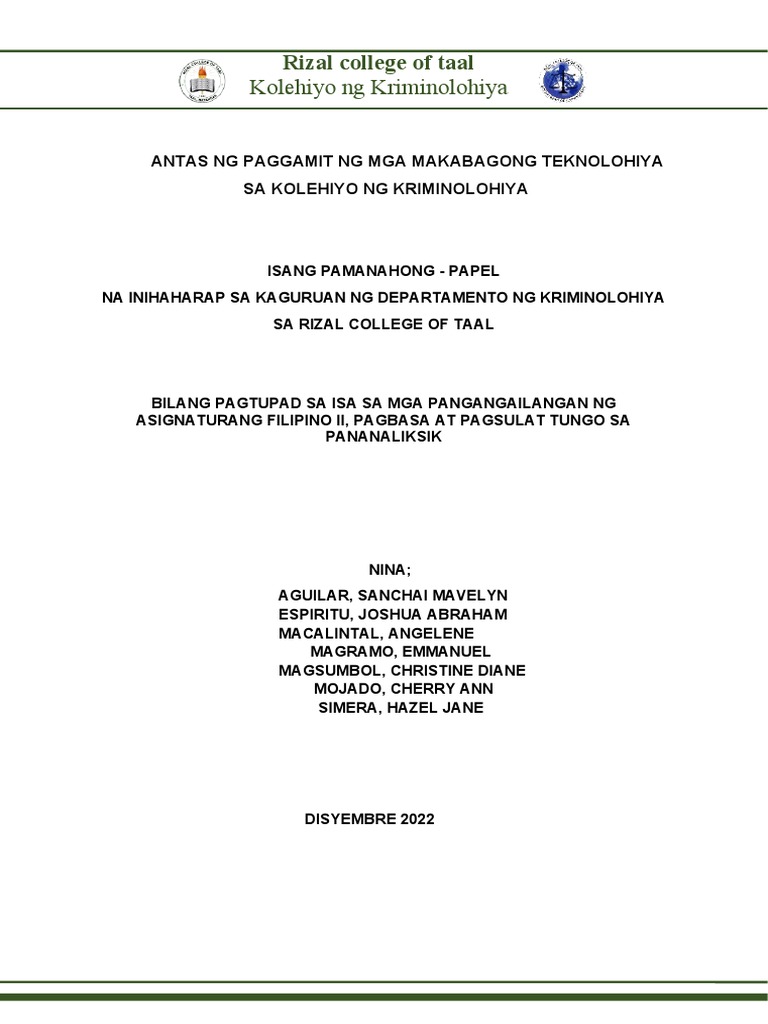 Kabanata 1 - 5 G1 Lima 2 Revised | PDF