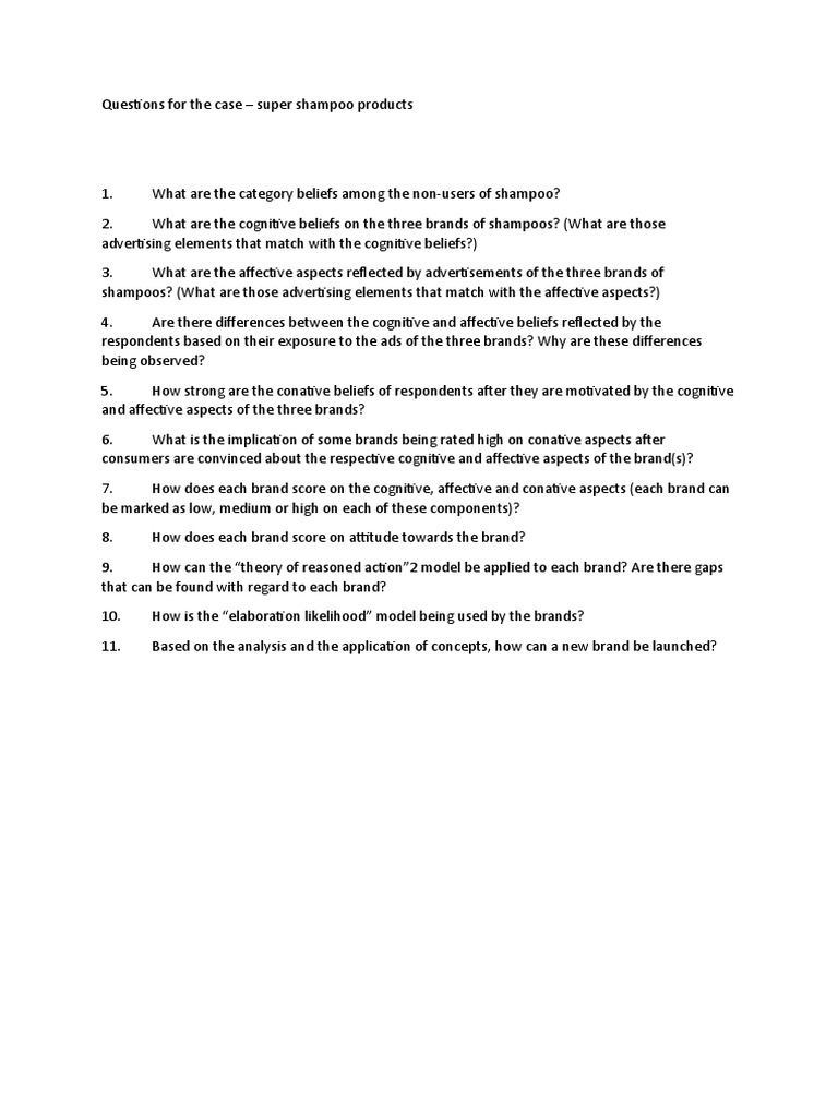 Questions For The Super Shampoo Case | PDF | Career & Growth | Business