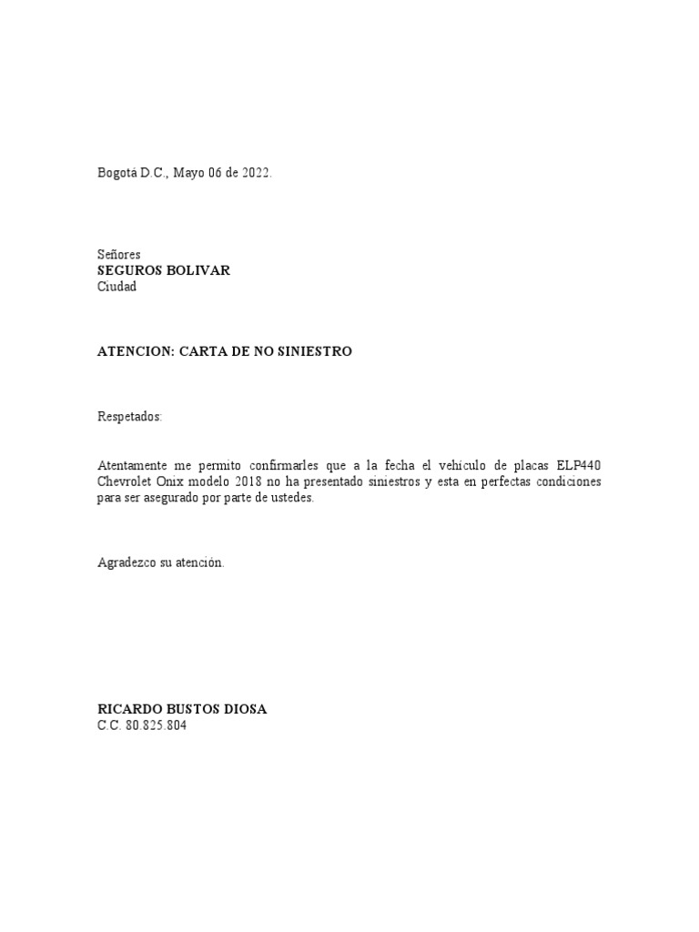 Carta de No Siniestro | PDF