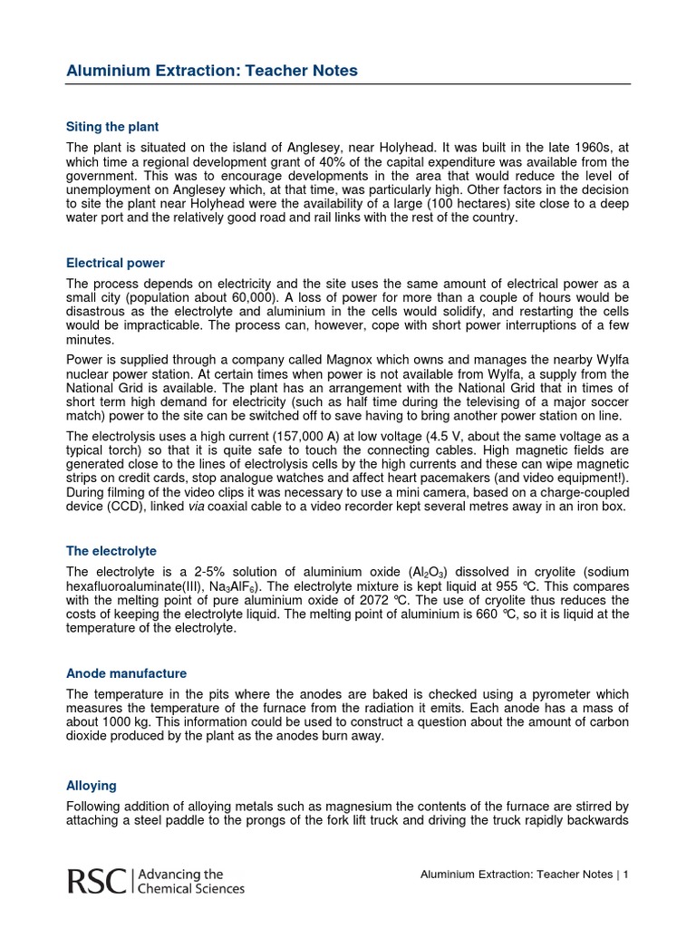 Aluminium Extraction Plant Overview | PDF | Magnesium | Chemistry