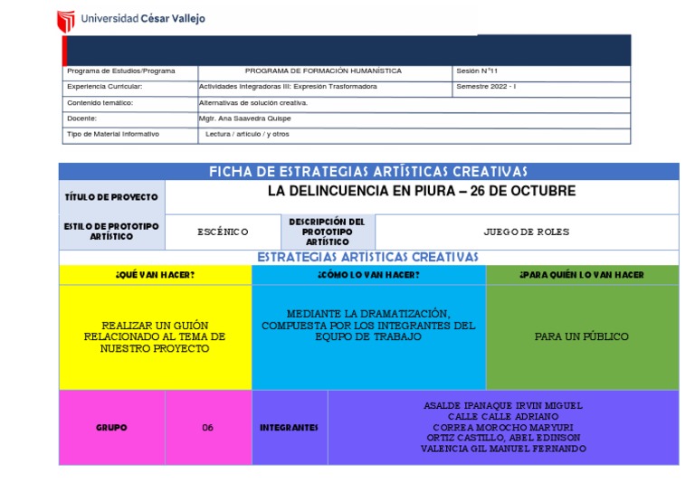 Ficha de Estrategias Artísticas Creativas - Sesión 12 | PDF