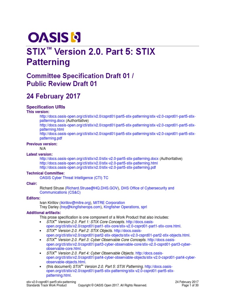 Stix v2.0 csprd01 Part5 Stix Patterning | PDF | Integer (Computer Science) | Intellectual Property