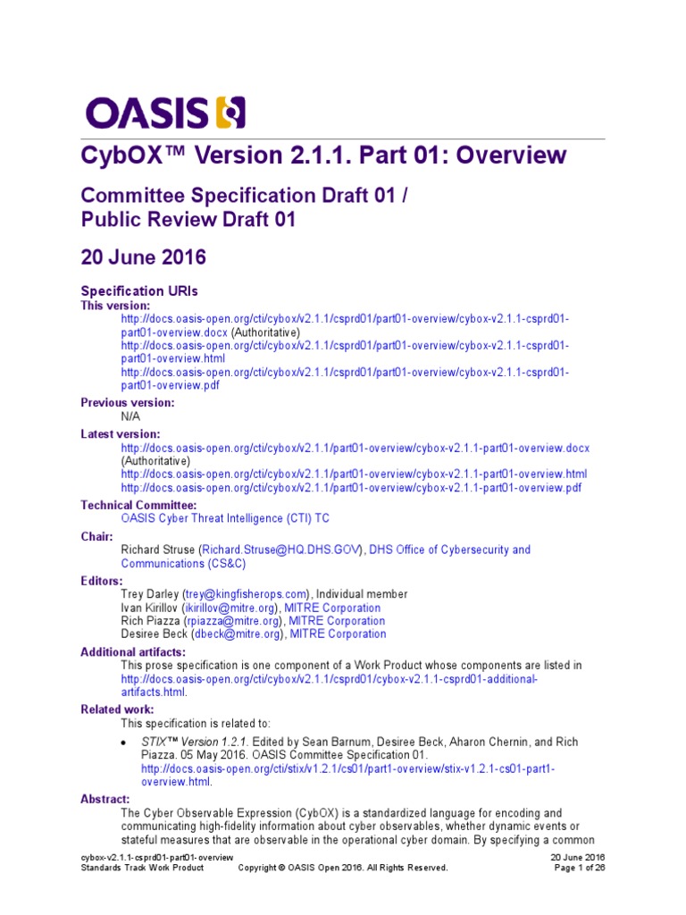 Cybox v2.1.1 csprd01 Part01 Overview | PDF | Class (Computer Programming) | Data Type