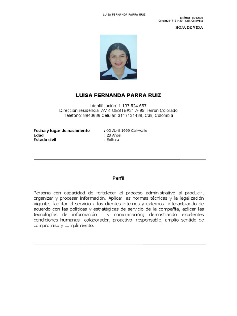 Luisa Fernanda Parra Ruiz's Resume Highlighting Experience in ...