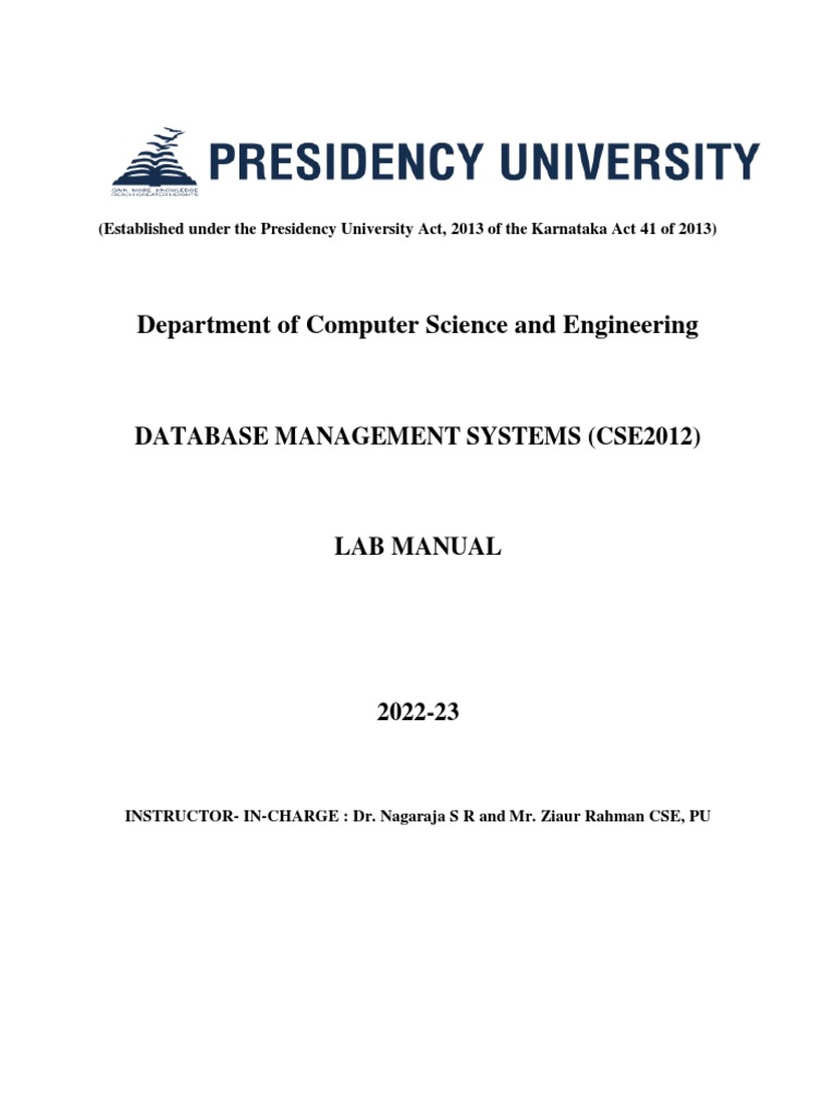 Cse2012 Dbms Lab Manual | PDF | Table (Database) | Information Retrieval