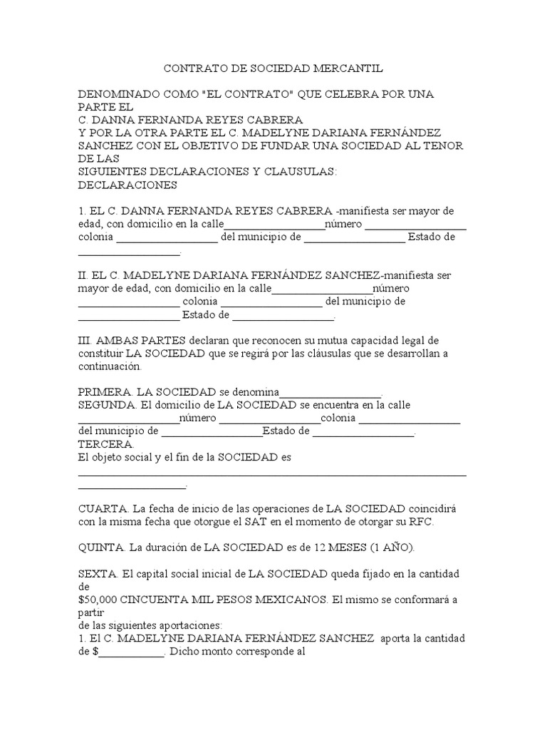 Contrato de Sociedad Mercantil | PDF