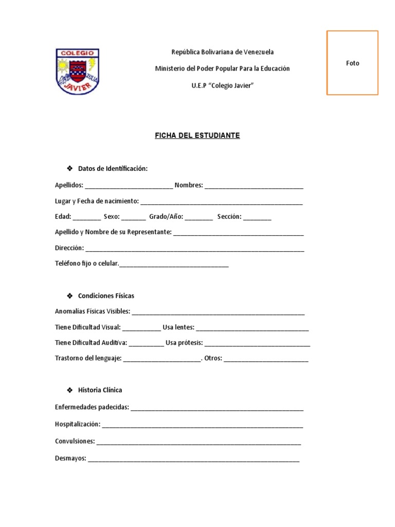 Formato de Ficha Del Estudiante | PDF