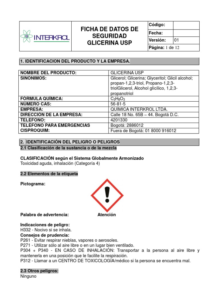 Glicerina Usp | PDF | Agua | Glicerol