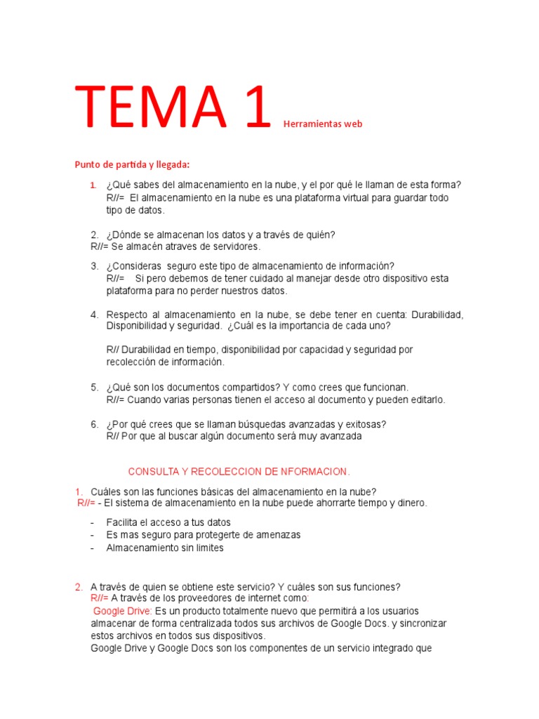 TEMA 1 Tecnologia (Herramientas Web) .Docx - Documentos de Google | PDF | Computación en la nube ...