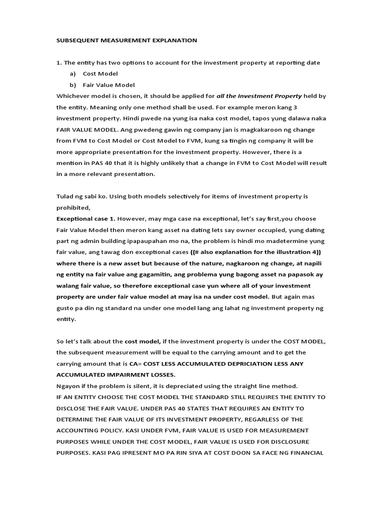Subsequent Measurement Explanation | PDF | Fair Value | Depreciation