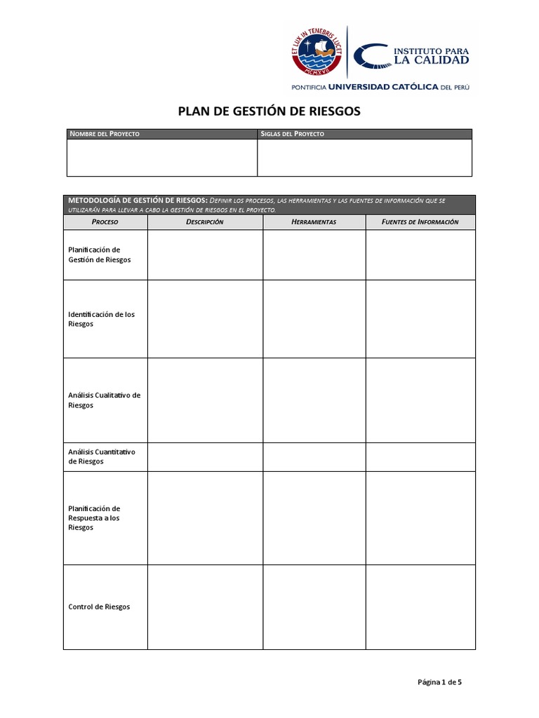 Formato de Plan de Gestión de Riesgos | Descargar gratis PDF ...