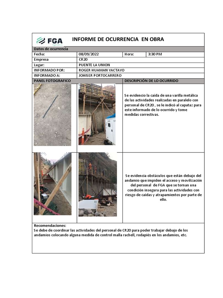 Informe de Ocurrencia en Obra | PDF Informe de Ocurrencia en Obra | PDF