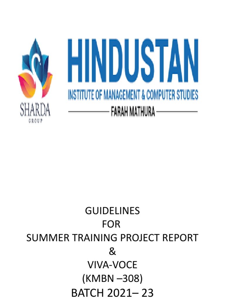 Guidelines For Summer Training Project Report - 2022 (KMBN 308) | PDF ...