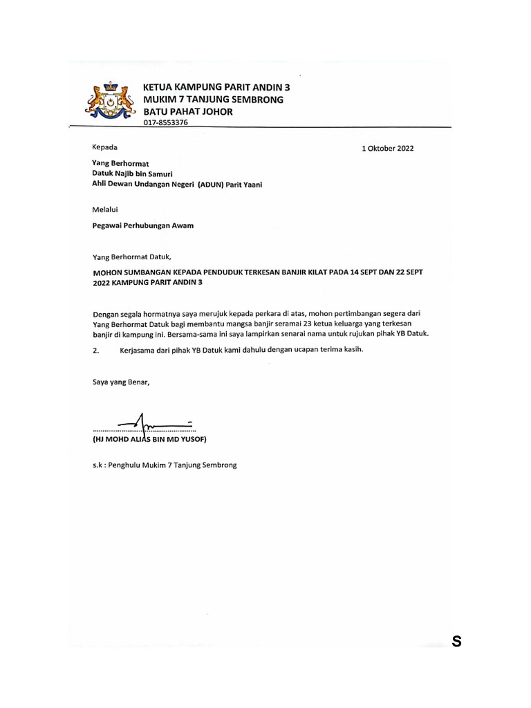 Senarai Mangsa Banjir Parit Andin 3 | PDF