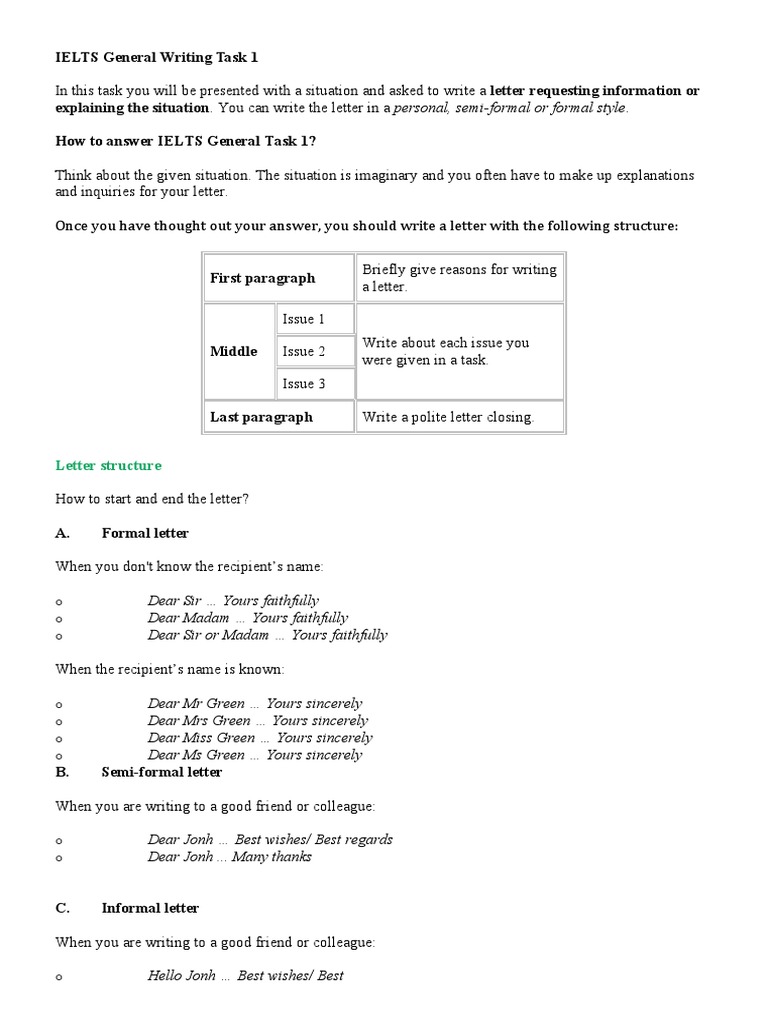 IELTS General Writing Task 1 | PDF | Essays | International English ...