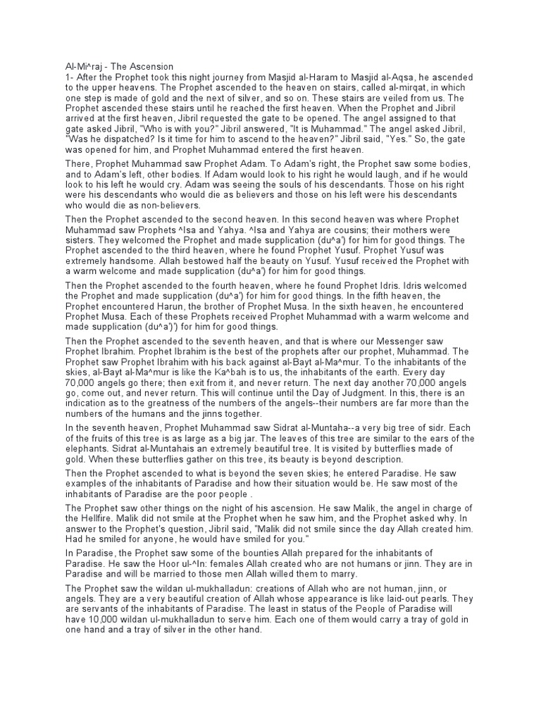 The Night Journey and The Ascension of Prophet Muhammad | PDF